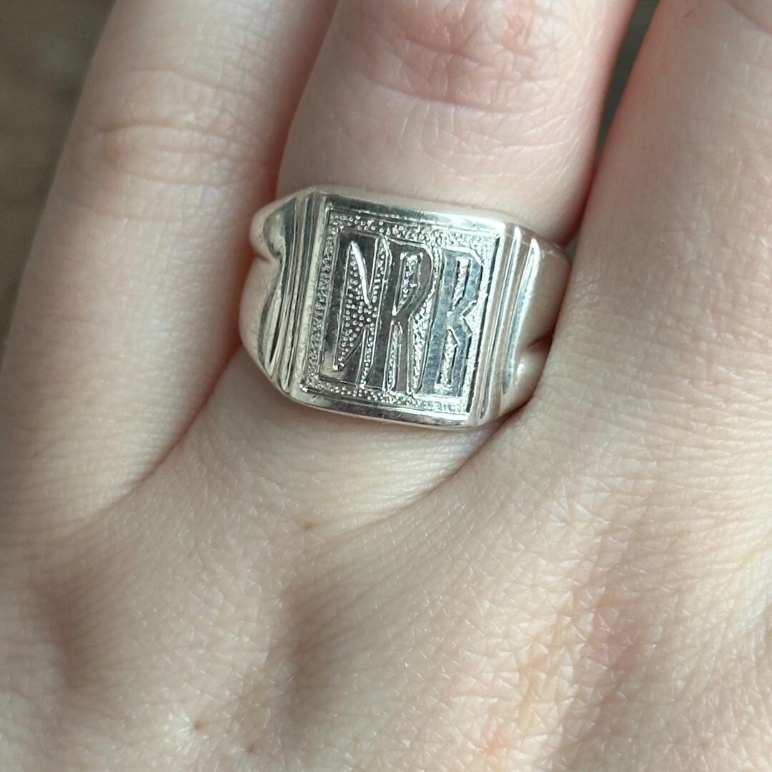 Custom Hand Engraved Signet Ring - Vintage Sterling Silver Initial Ring ...