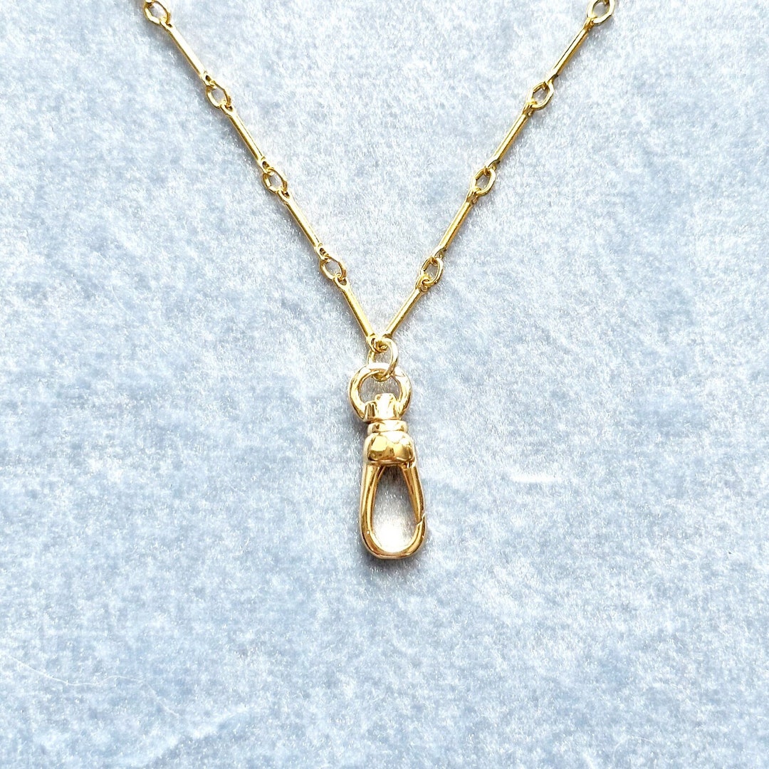 Bar Chain Charm Holder Necklace Gold Filled Handmade Carbainer Chain ...