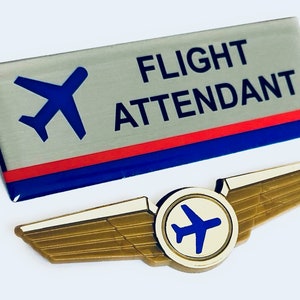 Airlines Flight Attendant or Flight Crew Uniform Badge Plus Gold Wing ...