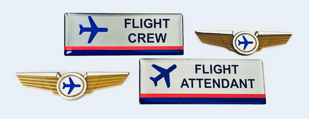 Airlines Flight Attendant or Flight Crew Uniform Badge Plus Gold Wing ...