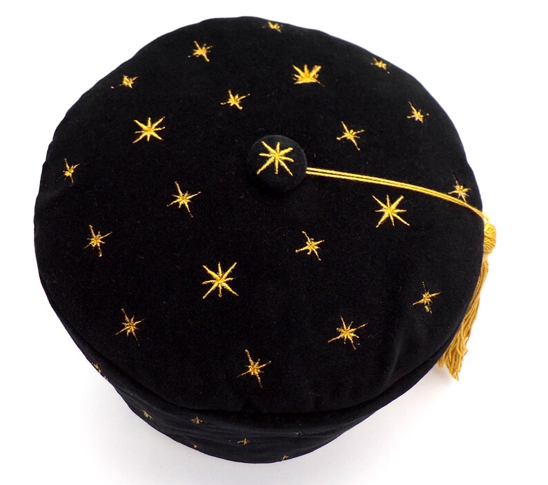 Gold Stars Black Velvet Embroidered Smoking Cap Handmade to Order - Etsy