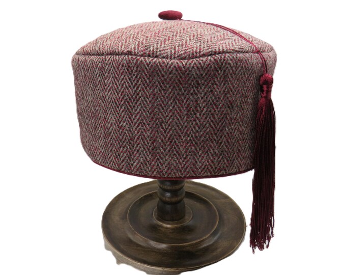 Burgundy Herringbone Tweed Smoking Cap With Tassel, Handmade to Order ...