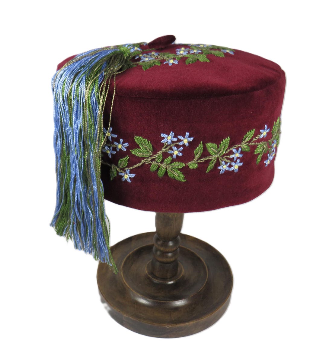 Maroon Velvet Floral Smoking Cap Hand Embroidered Made to Order - Etsy