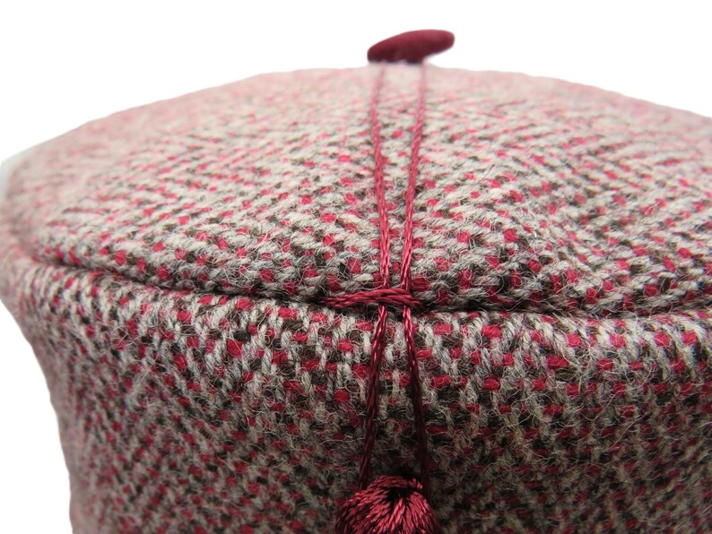 Burgundy Herringbone Tweed Smoking Cap With Tassel, Handmade to Order ...