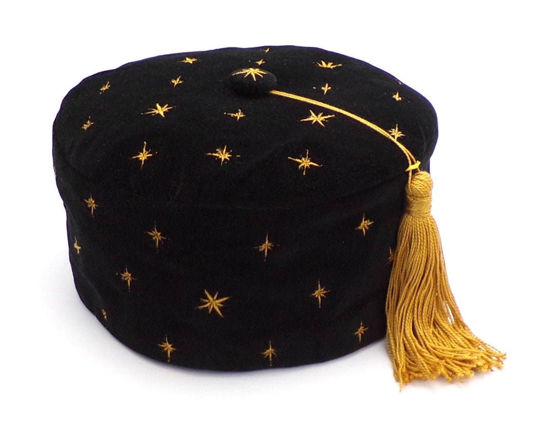 Gold Stars Black Velvet Embroidered Smoking Cap Handmade to Order - Etsy