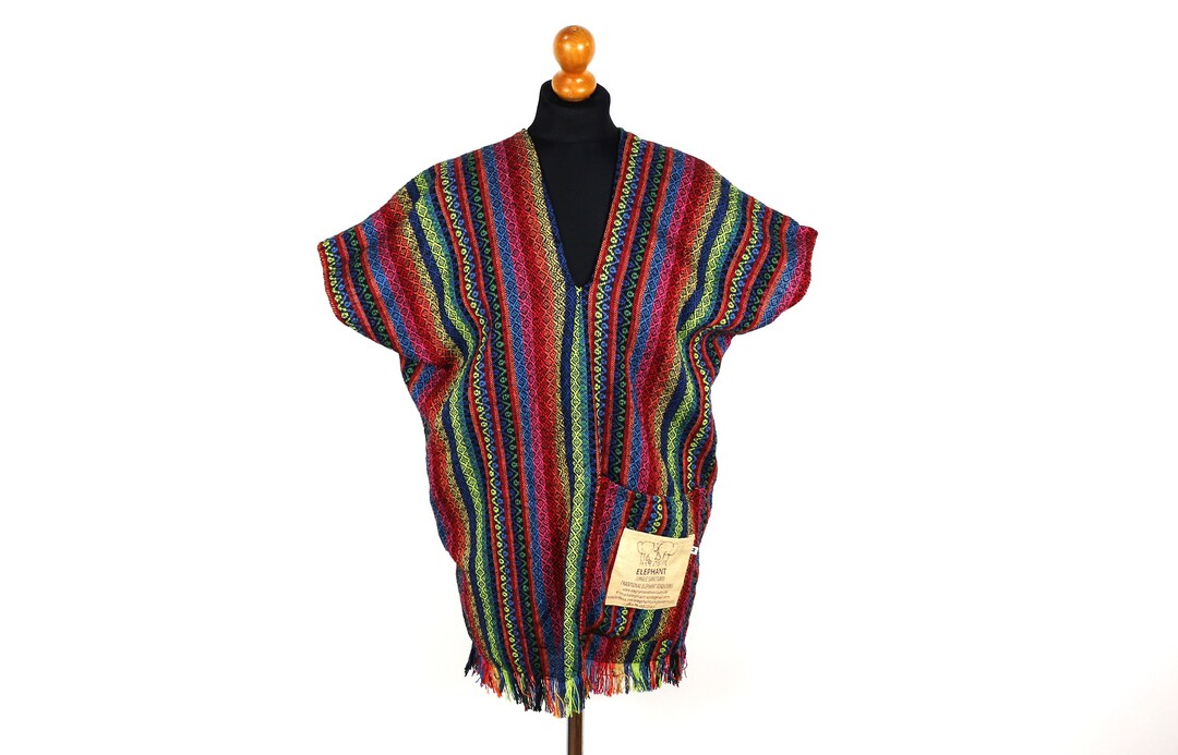 Colorful Poncho, Blue Red Green Poncho, Multi Coloured Poncho, Multi ...