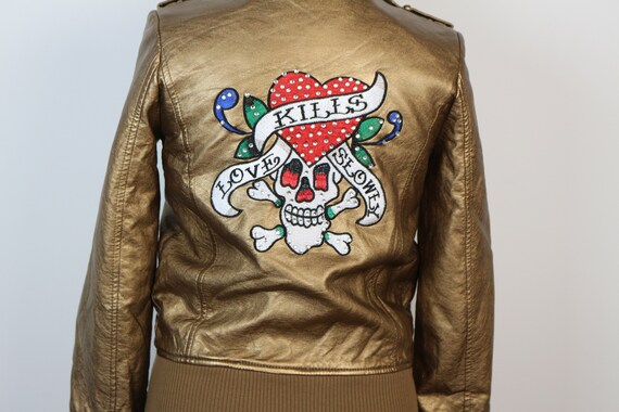 Bronze Jacket Metallic Bomber Jacket Faux Leather Emb… - Gem