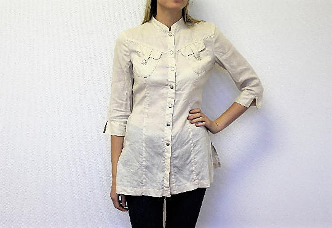 White Tunic Mandarin Collar Push Buttons White Fitted Jacket Chinese ...