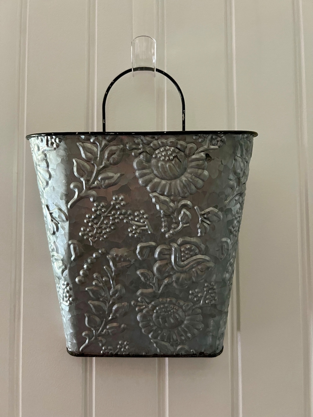 Metal Wall Pocket, Wall Planter, Flower Print Wall Pocket, Rustic Decor ...