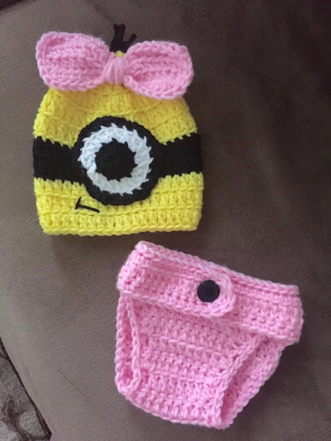 Crocheted Newborn Minion Hat and Diaper Cover Photo Prop Baby Shower ...