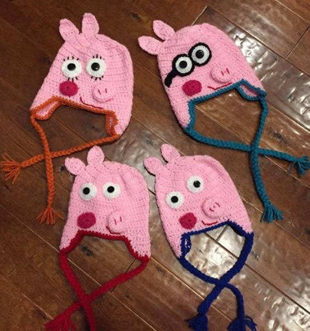 Crocheted Peppa Pig Family Hats, Halloween Costume Hat, Peppa Pig Fan ...
