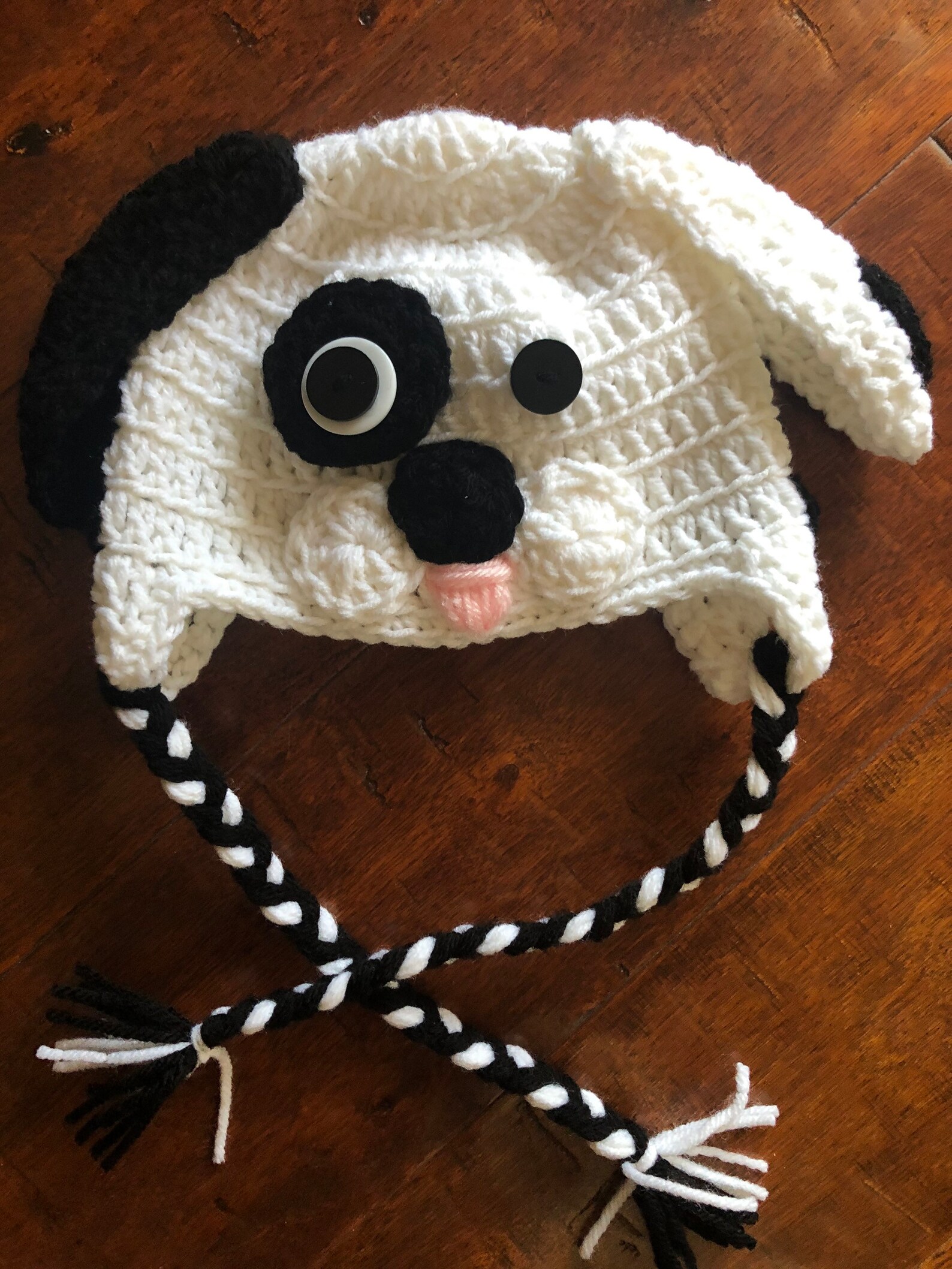 Crochet Dalmation Hat, Spotted Puppy Dog Hat With Ear Flaps, Halloween ...