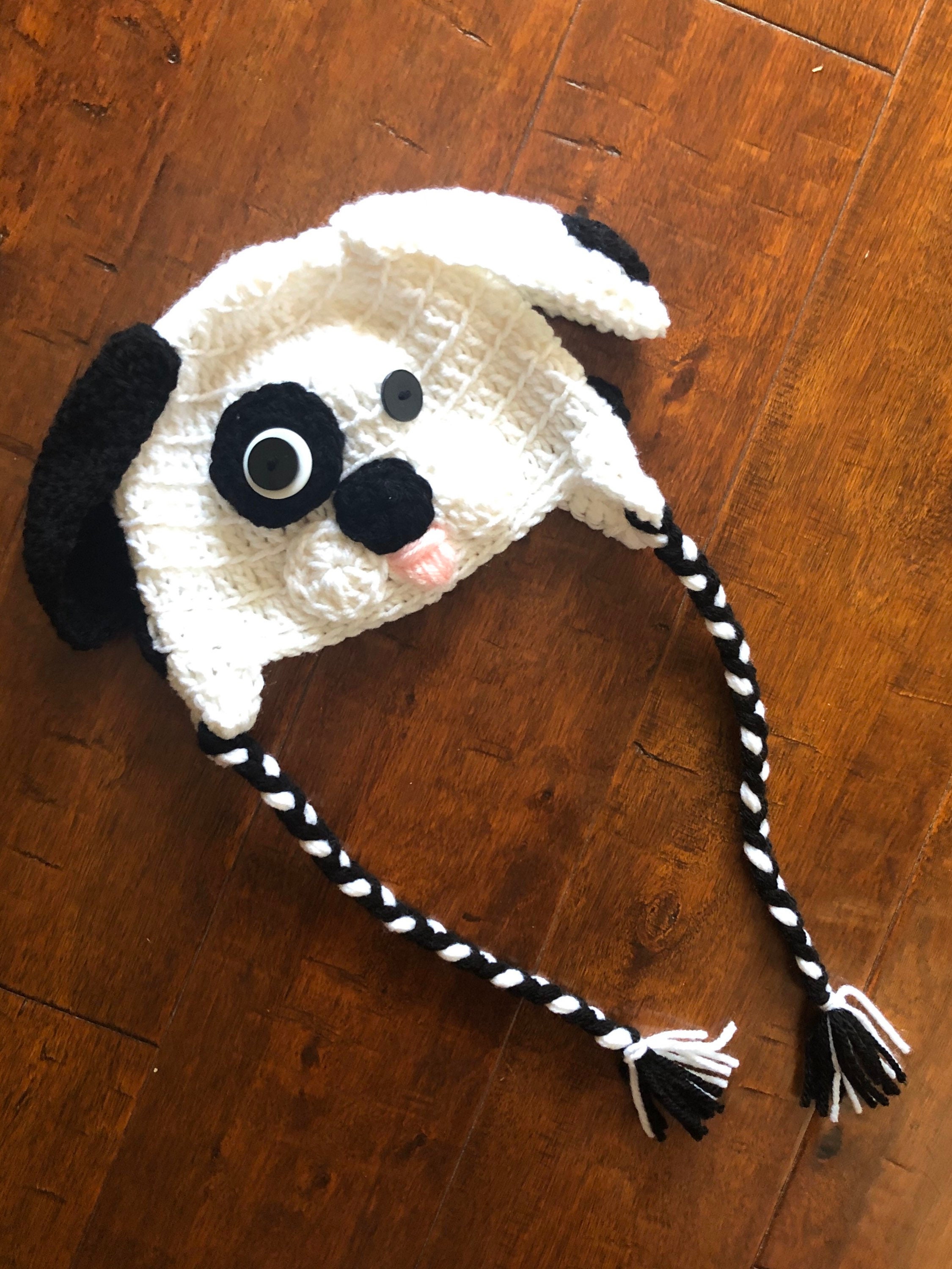 Crochet Dalmation Hat, Spotted Puppy Dog Hat With Ear Flaps, Halloween ...