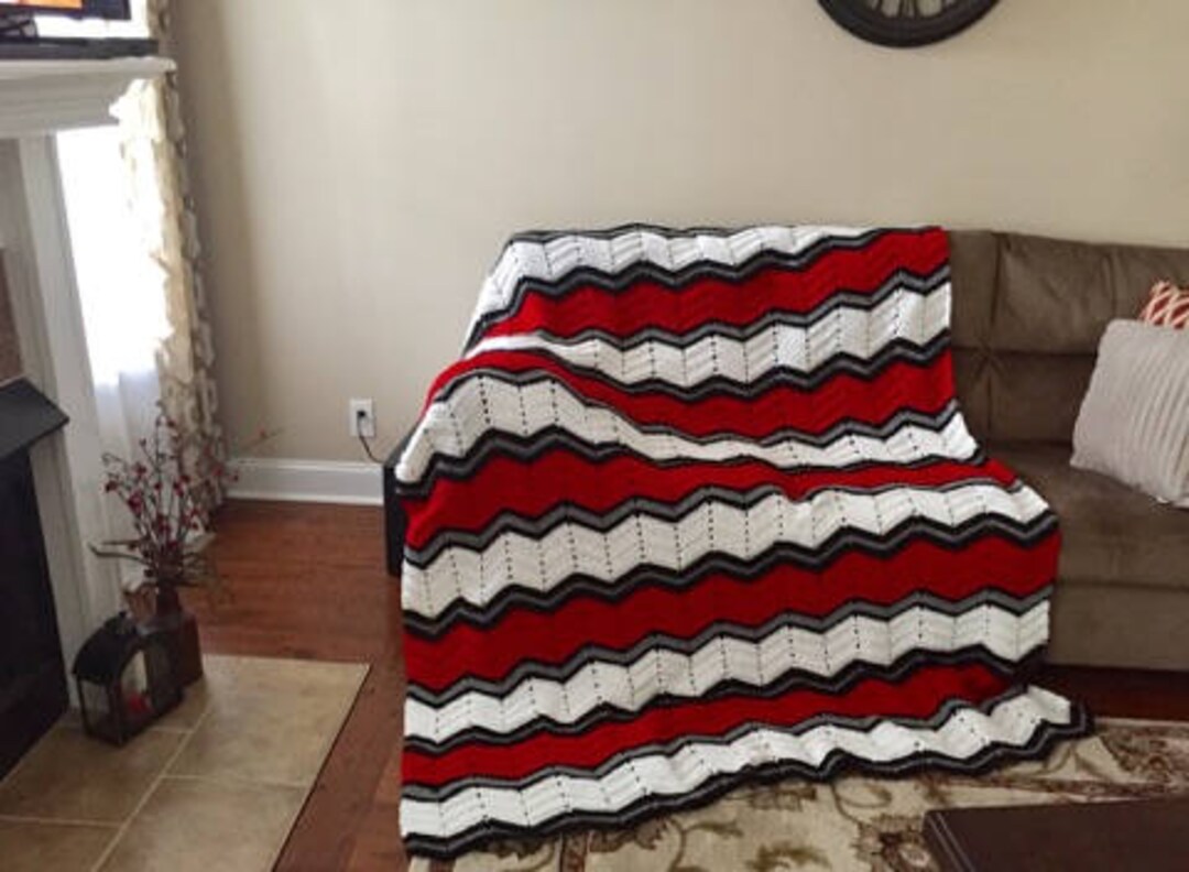 Crochet Chevron Blanket, Red Black White Afghan, UNLV Atlanta Falcons ...