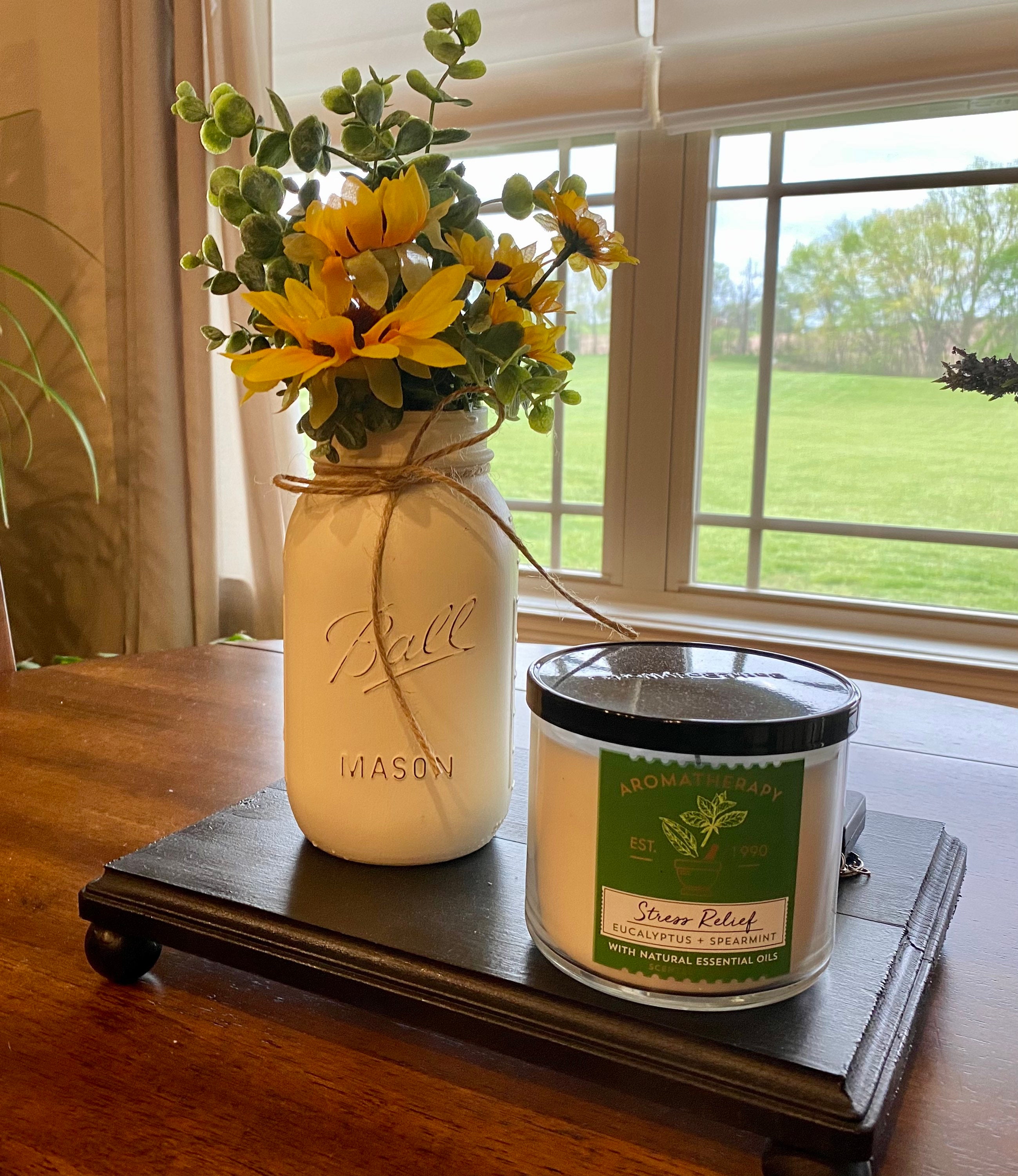 Mason jar with eucalyptus and sunflowers mason jar rustic | Etsy