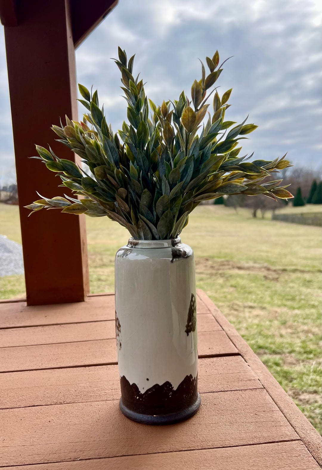 Ruscus Bush Decor, Green Ceramic Vase Decor, Table Centerpiece, Table ...