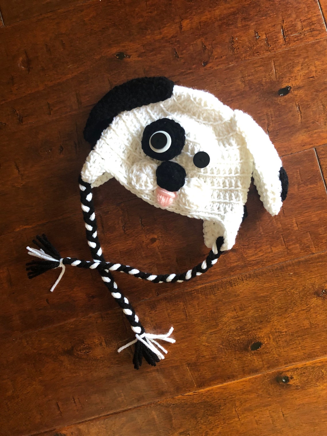 Crochet Dalmation Hat, Spotted Puppy Dog Hat With Ear Flaps, Halloween ...