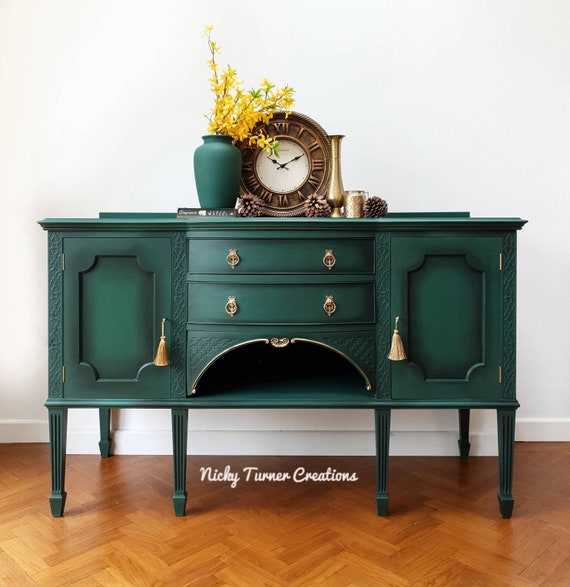 SOLD Soldregency Style Sideboard Buffet Dresser Hand Painted in Dark Green With Gold Etsy