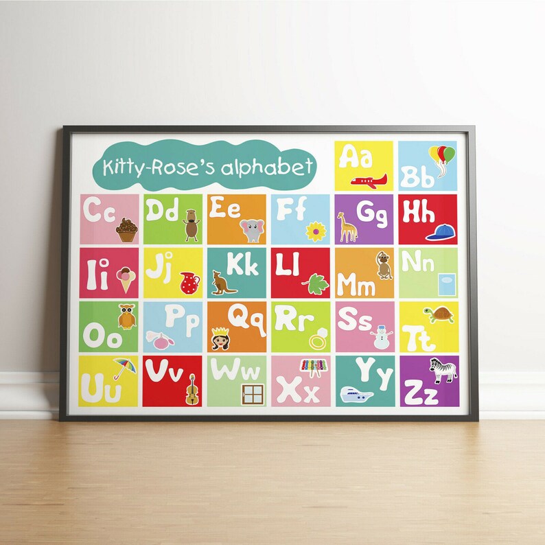 Colourful Illustrated Children's Alphabet Poster Print - Personalised ...