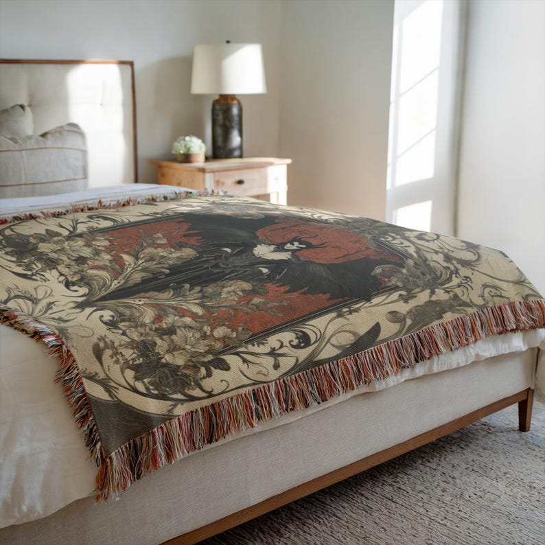 Female Vampire Blanket, Winged Demon Blanket, Gothic Woven Tapestry ...