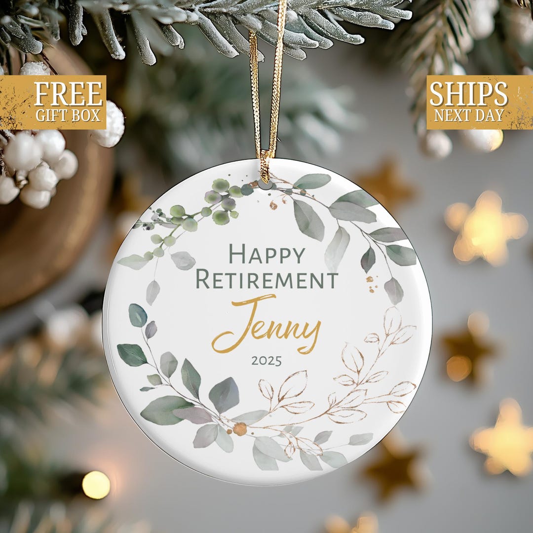 Personalized Retirement Ornament, Eucalyptus Wreath, Retirement Gift ...