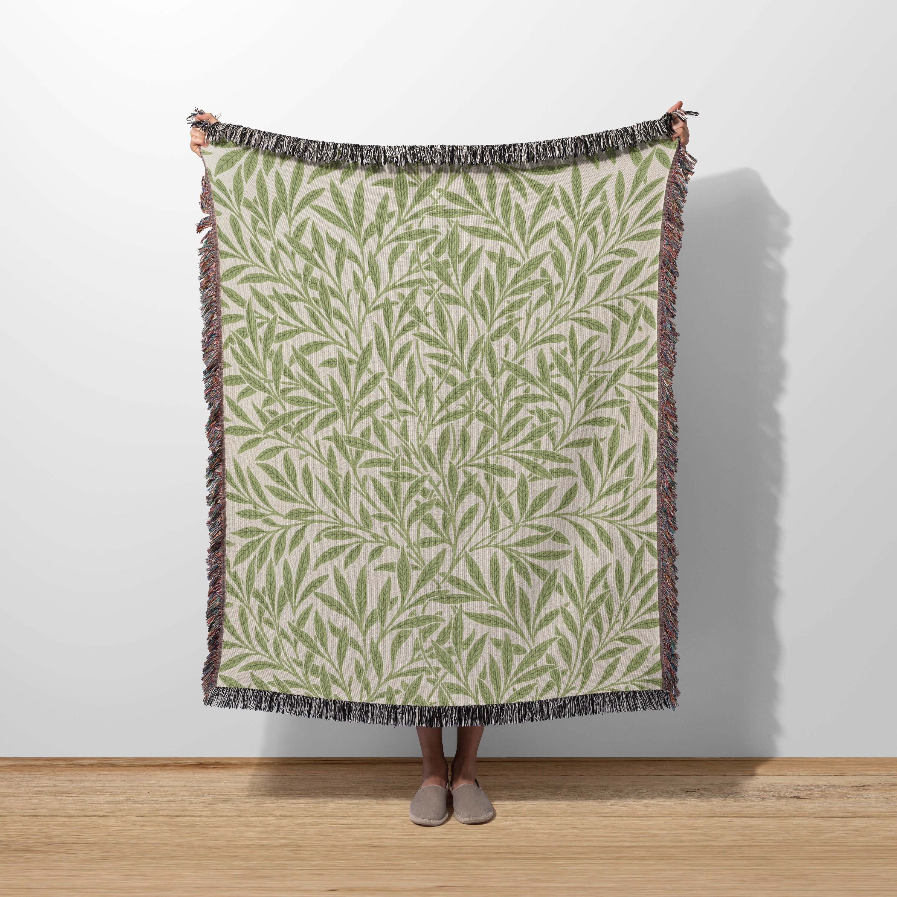 William Morris Willow Pattern Woven Blanket, Vintage Art Blanket, Sage ...