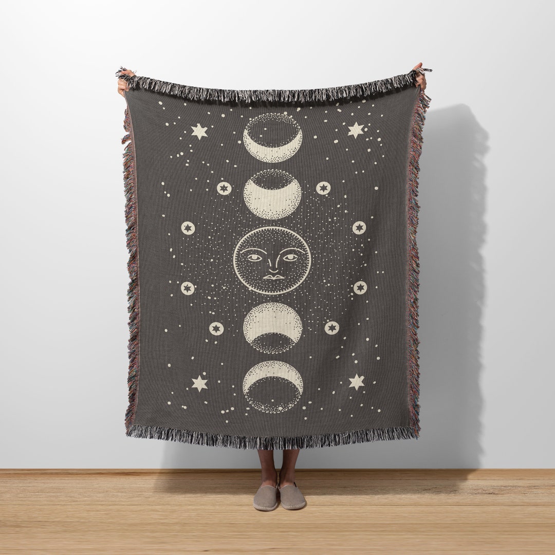 Moon Phases Woven Blanket Moon and Stars Throw Couch - Etsy