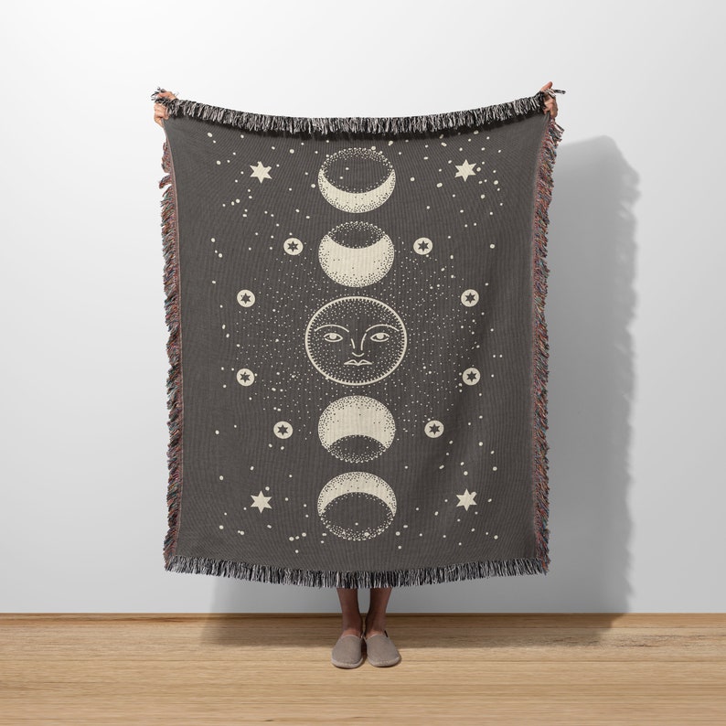 Moon Phases Woven Blanket Moon and Stars Throw Couch - Etsy