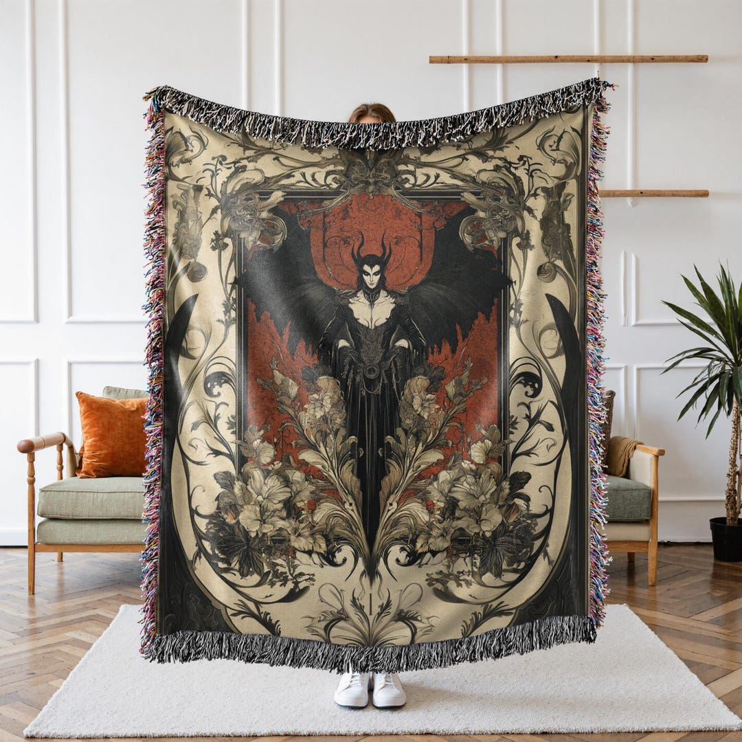 Female Vampire Blanket, Winged Demon Blanket, Gothic Woven Tapestry ...