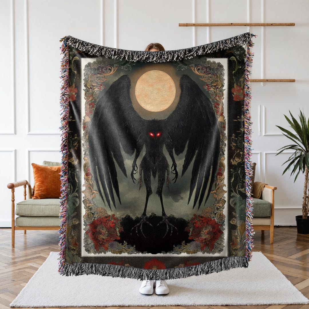 Mothman Woven Blanket, Cryptid Throw Blanket, Mothman Tapestry, Woven ...