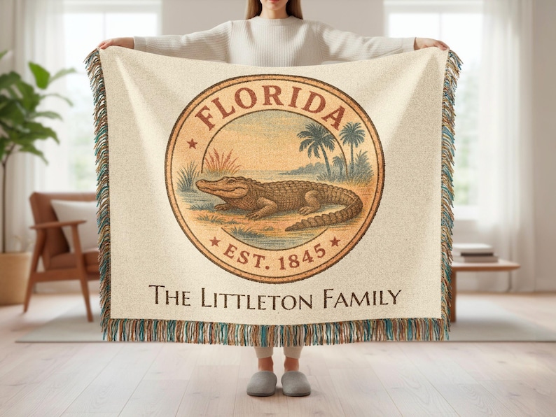 Florida Alligator Woven Blanket, Personalized Family Name Blanket ...