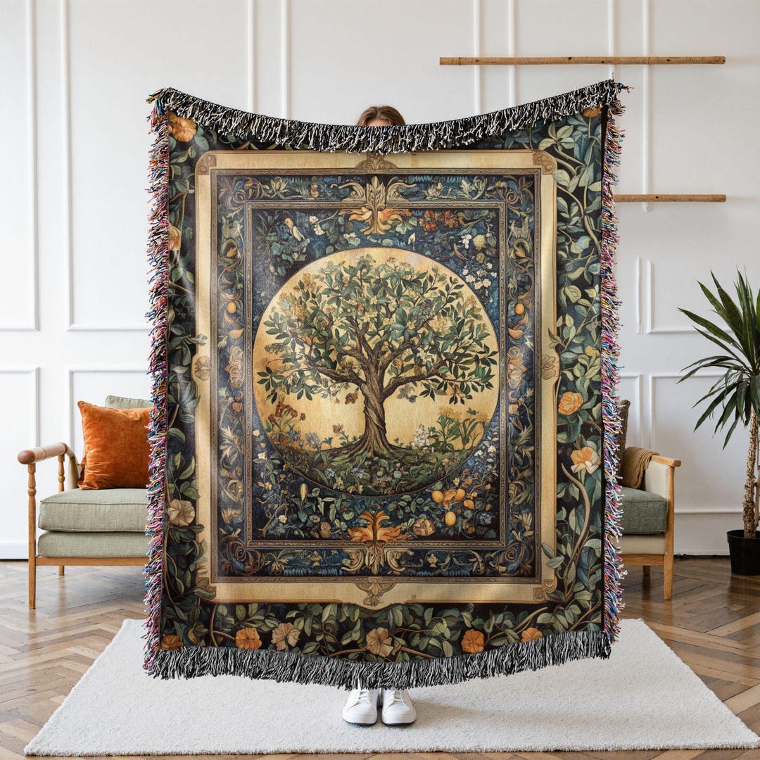 Ornate Tree of Life Blanket, Woven Blanket, Jacquard Tapestry ...