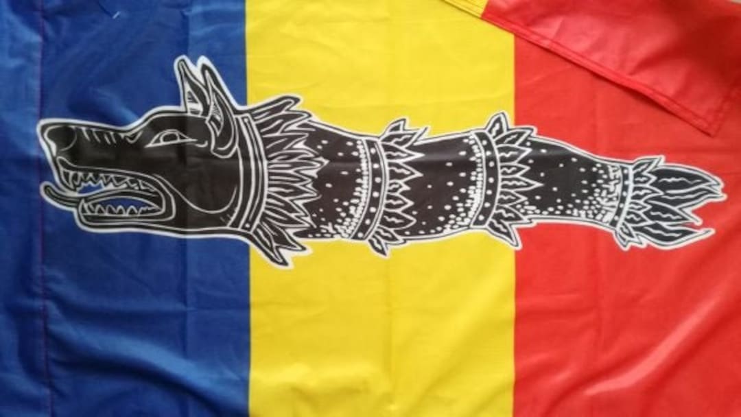 Romanian Flag: Dacian Draco Wolf Standard, Weather Resistant Textile ...