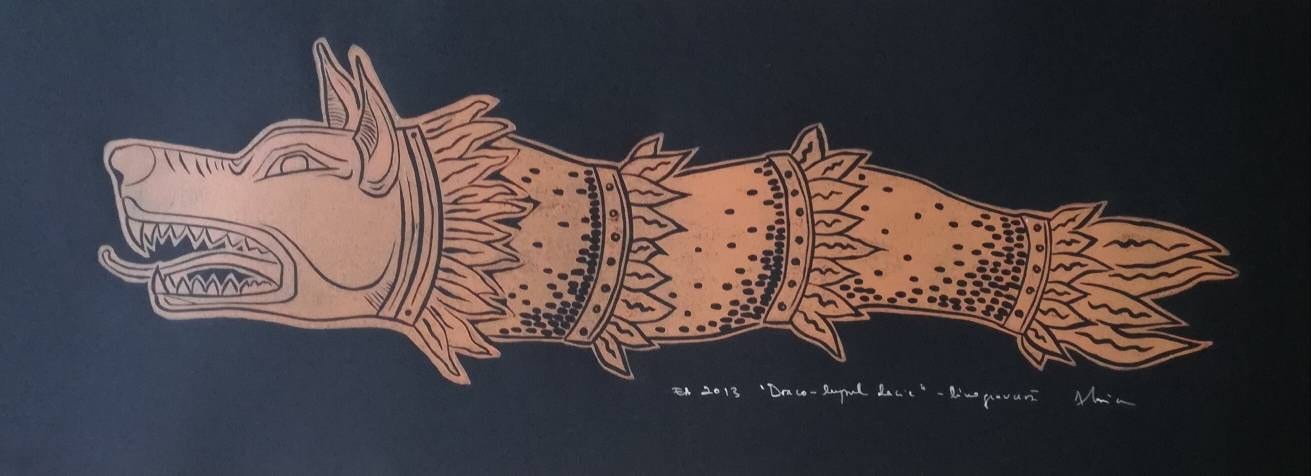 Draco Dacian Ancient Symbol, Large Linoleum Print, Historical Unique ...