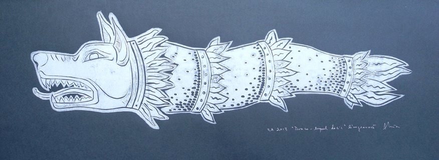 Draco Dacian Ancient Symbol, Large Linoleum Print, Historical Unique ...