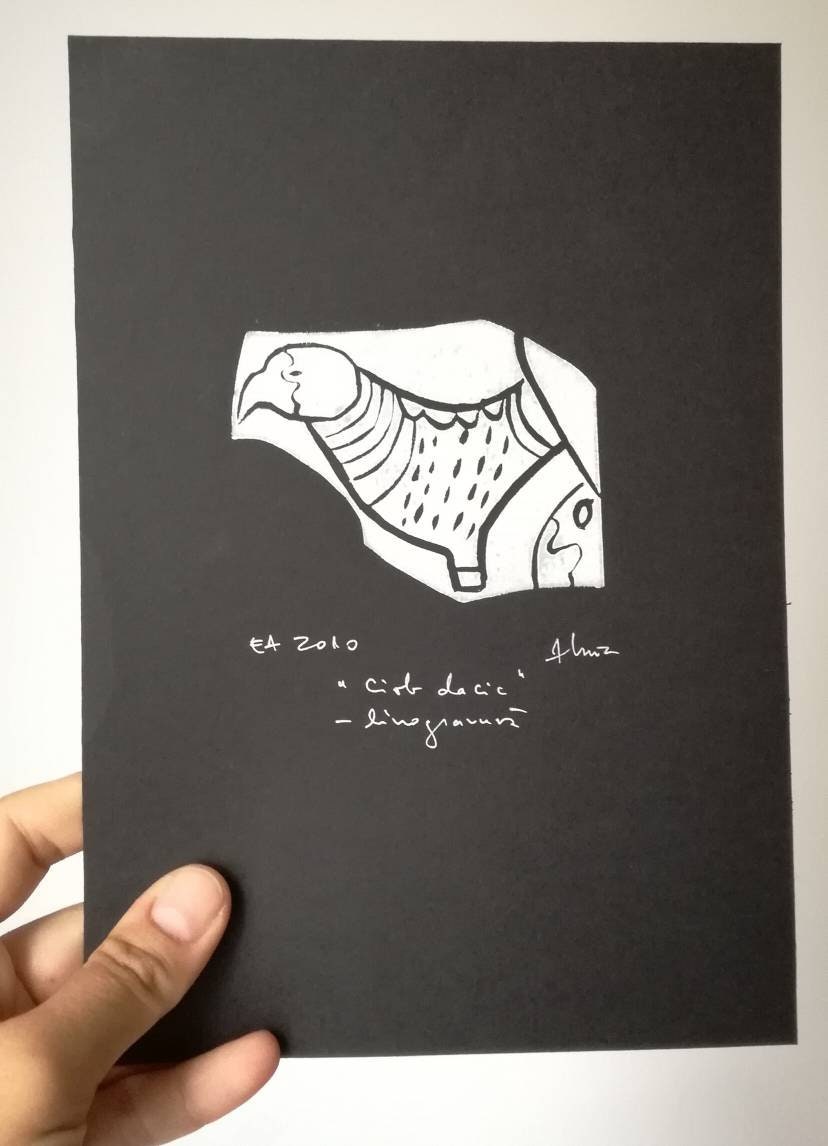 Ancient Dacian Painted Shard, Small Linocut Print, Black White, History ...