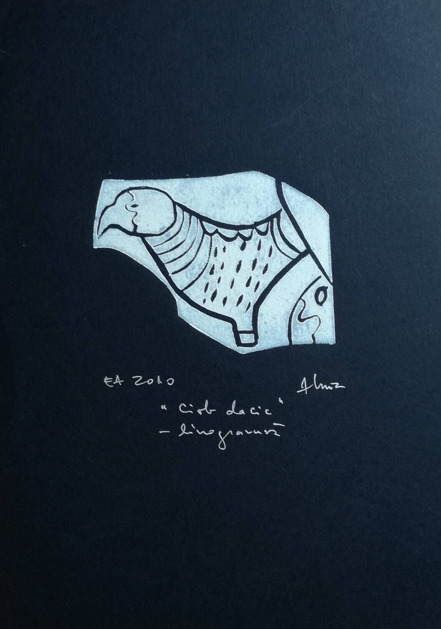 Ancient Dacian Painted Shard, Small Linocut Print, Black White, History ...