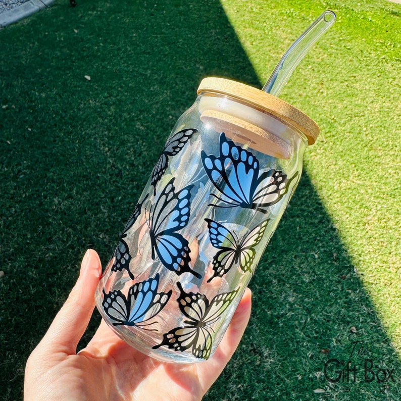 Holographic Butterfly 16oz Glass Cupbutterfly Lovercoffee ...