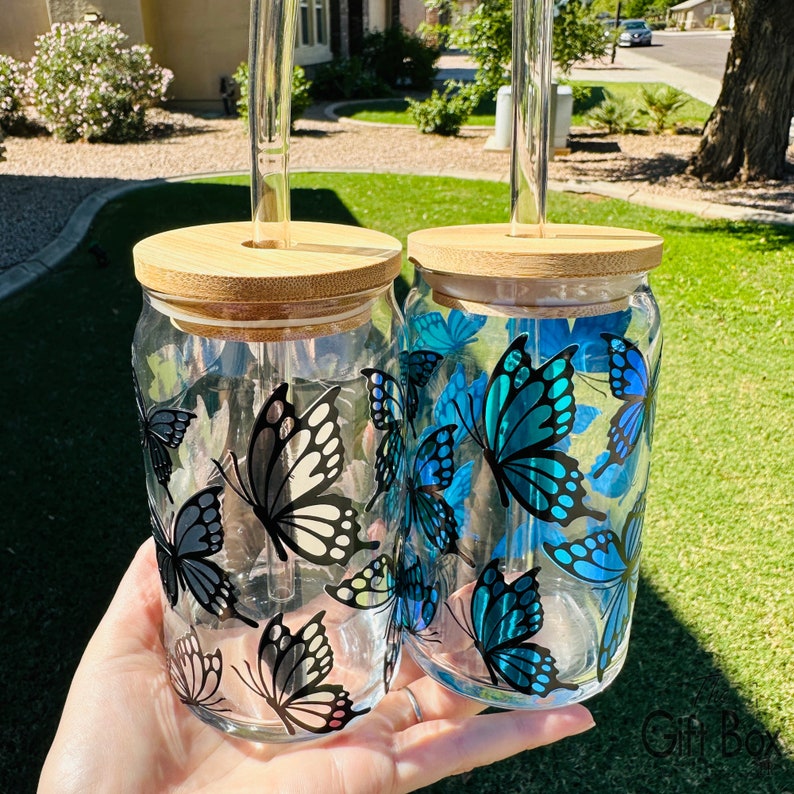Holographic Butterfly 16oz Glass Cupbutterfly Lovercoffee ...