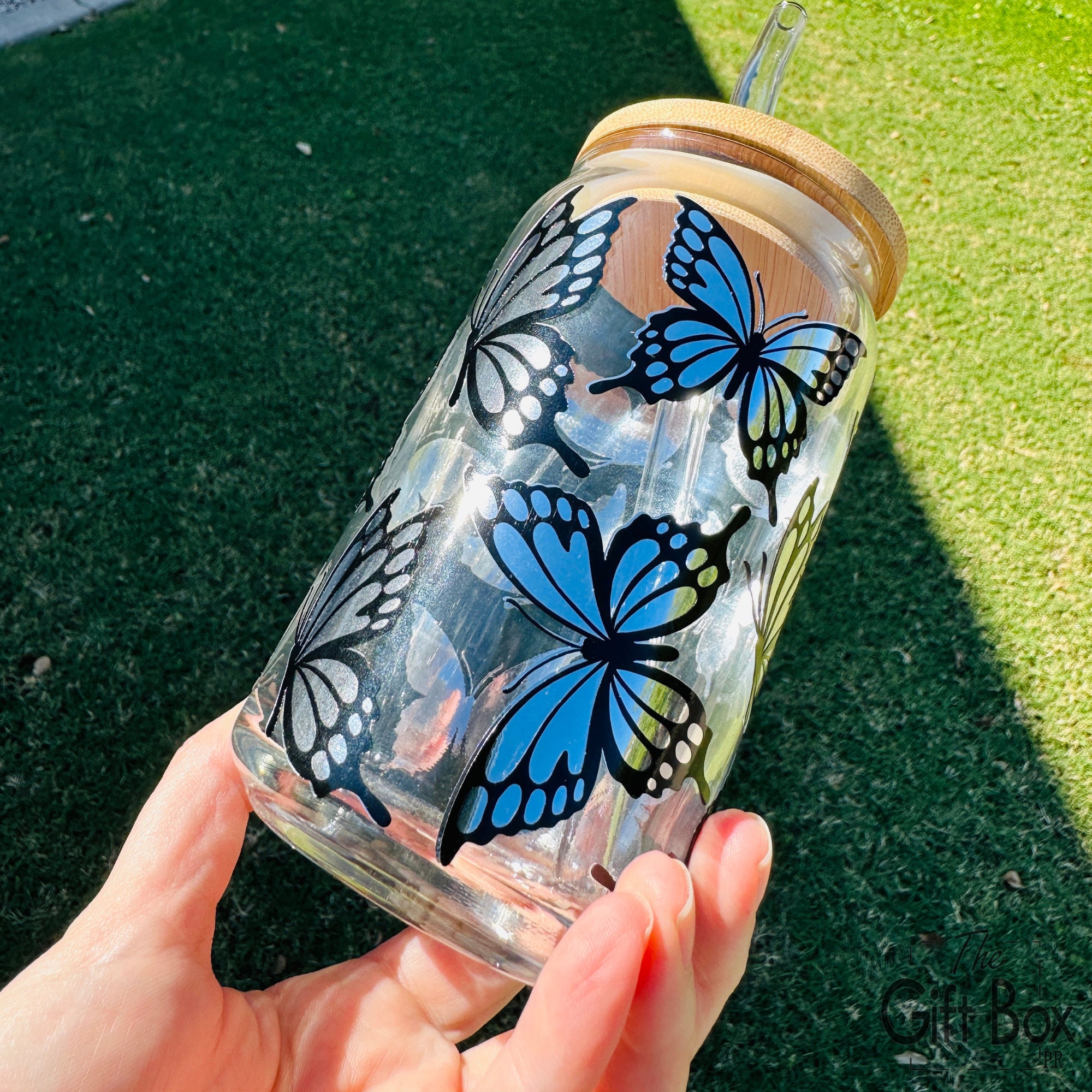 Holographic Butterfly 16oz Glass Cup|butterfly Lover|coffee Addict ...