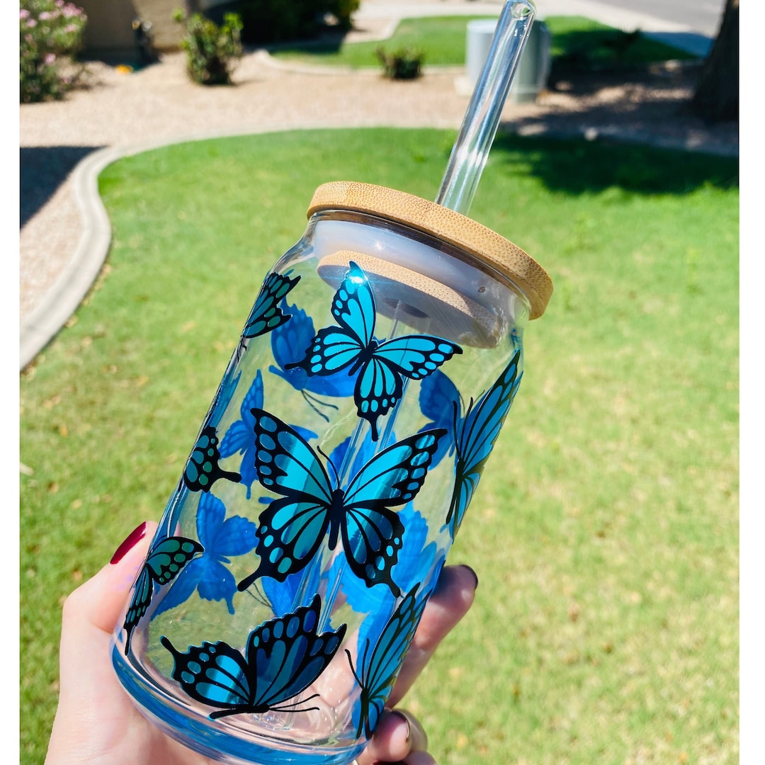 Holographic Butterfly 16oz Glass Cup|butterfly Lover|coffee Addict ...