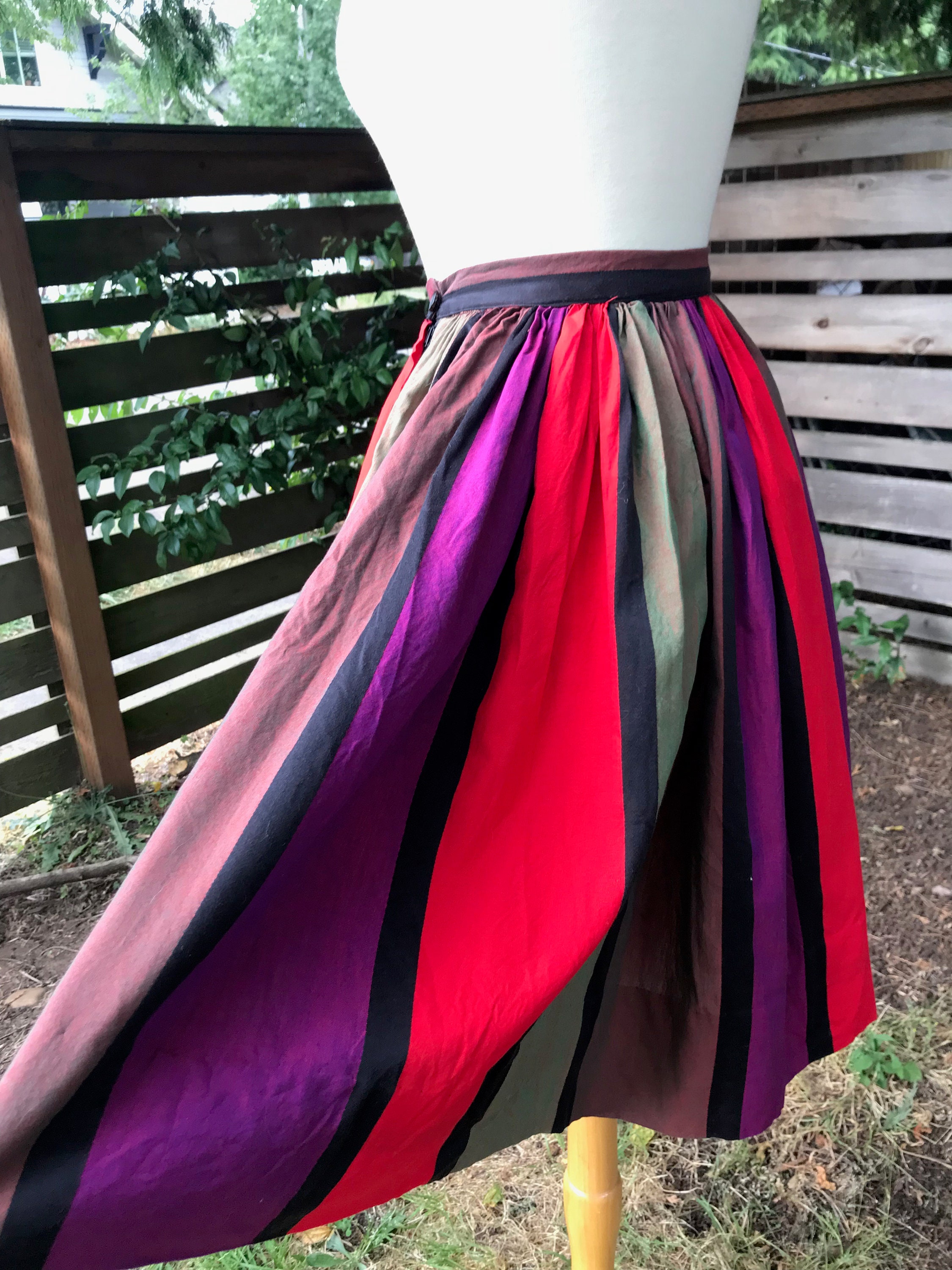 Striped Cotton 50s Almost-full-circle Skirt by Modern Junior in Red ...