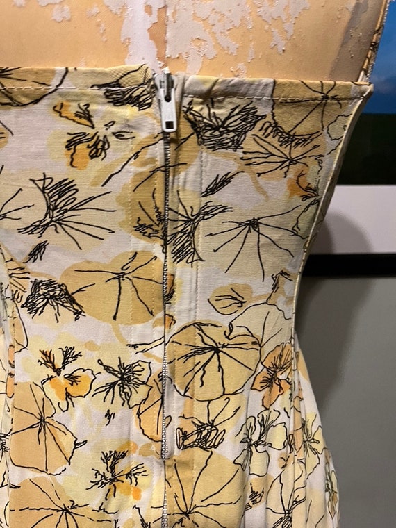 Pale Yellow Abstract Floral Poppy One-Piece 50s Swims… - Gem