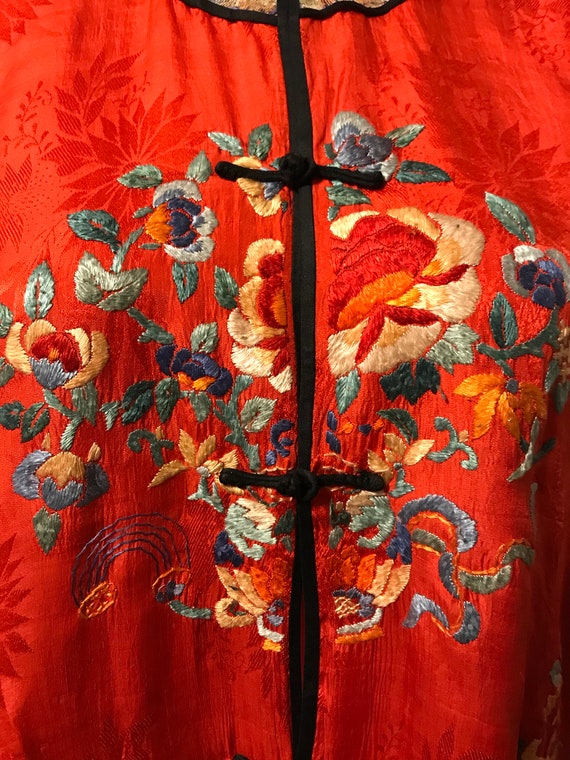 20s Red Pongee Silk Chinese Export Beach Pajamas with… - Gem