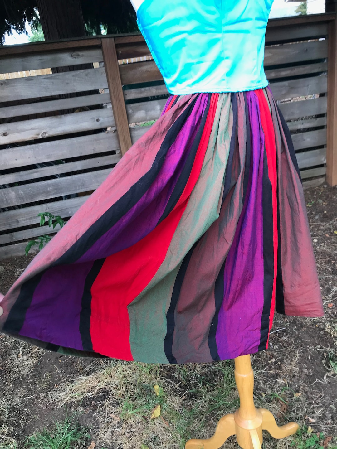 Striped Cotton 50s Almost-full-circle Skirt by Modern Junior in Red ...