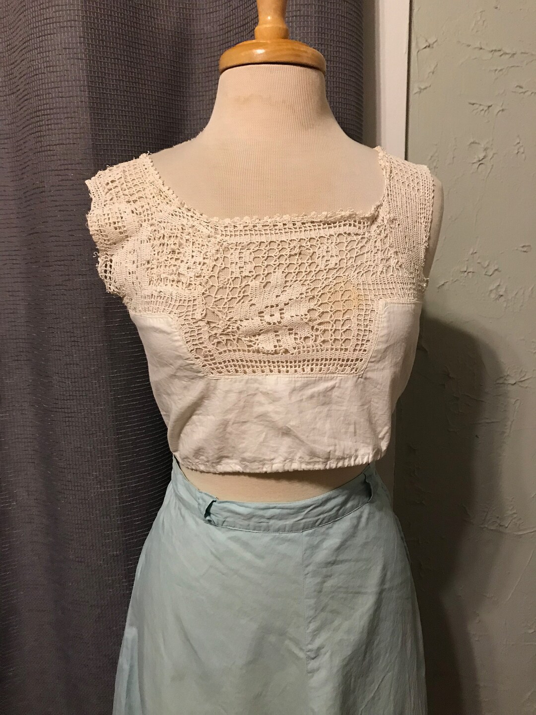 Edwardian Cotton Lace Bodice Corset Cover/ Mended Extra Small Bodice in ...