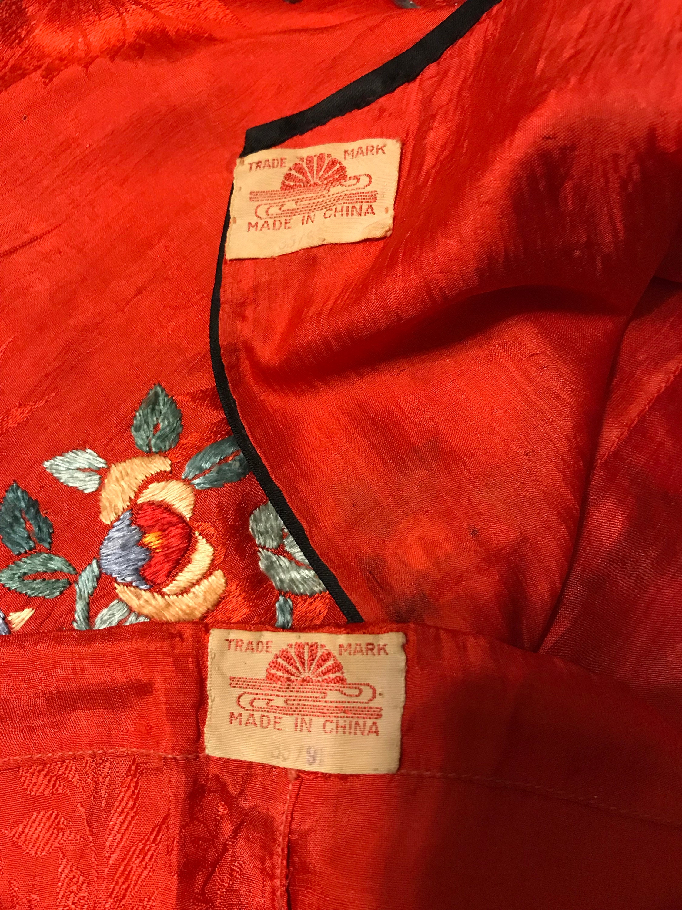 20s Red Pongee Silk Chinese Export Beach Pajamas with | Etsy