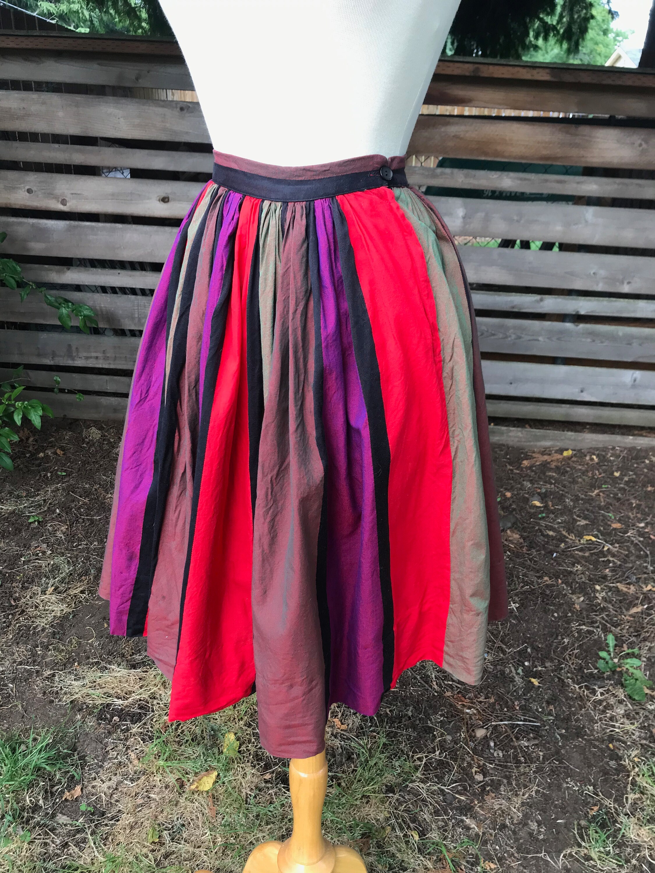 Striped Cotton 50s Almost-full-circle Skirt by Modern Junior in Red ...