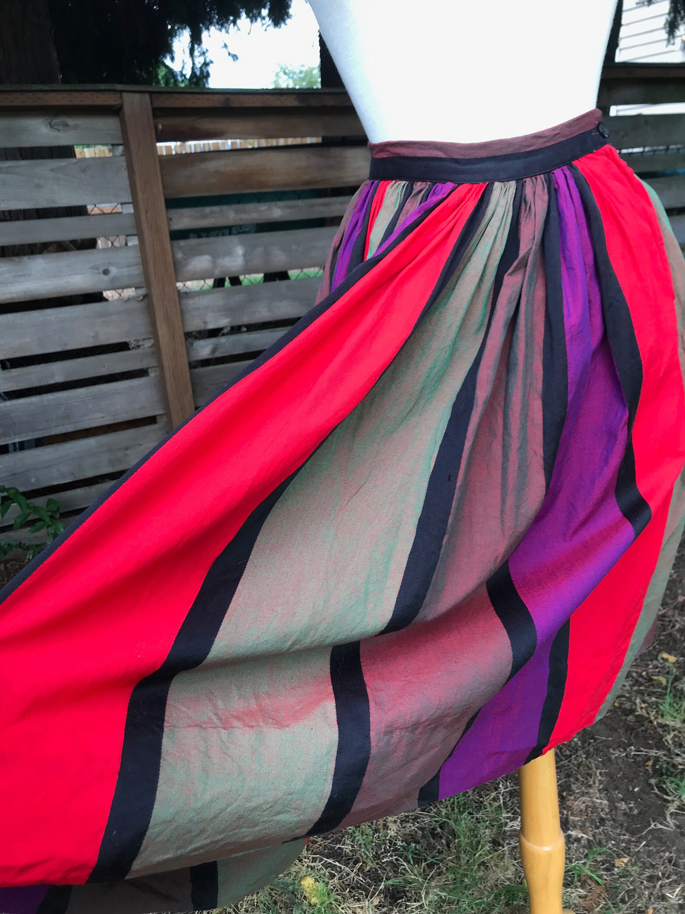 Striped Cotton 50s Almost-full-circle Skirt by Modern Junior in Red ...