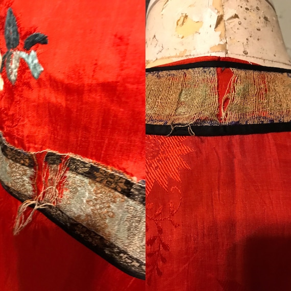 20s Red Pongee Silk Chinese Export Beach Pajamas with… - Gem